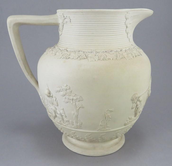 An early nineteenth Liverpool Herculaneum white stoneware jug, c.1800 ...